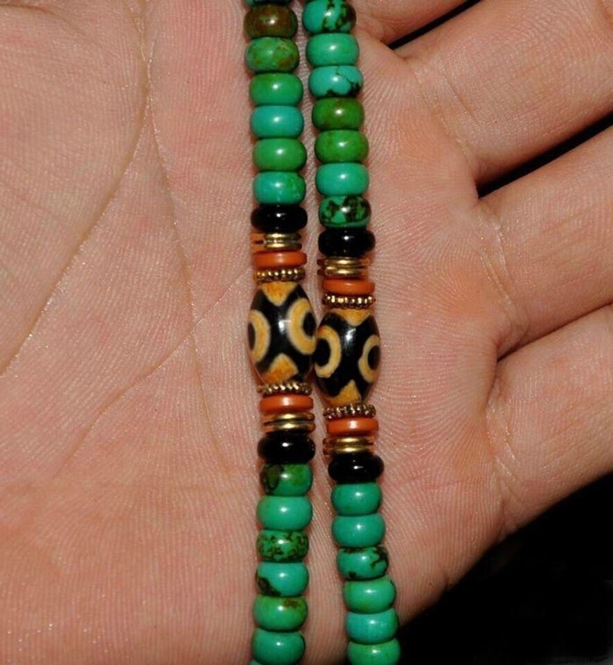 Tibet tibetan turquoise buddhist buddha prayer bead mala bracelet Dzi ...