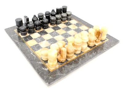 Vtg Stoneware MARBLE ONYX Chess Set - Board With Chessmen - BOXED - N10 ...