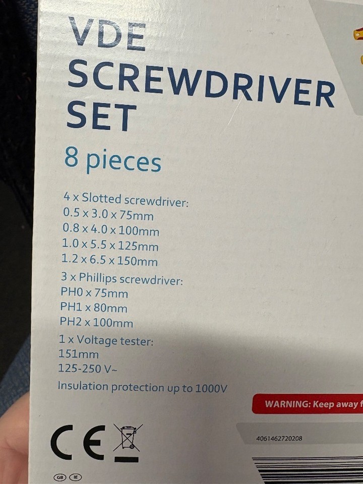 BNIB WORKZONE VDE 8 PEICE SCREWDRIVER SET 4 SLOTTED 3 PHILLIPS 1 ...