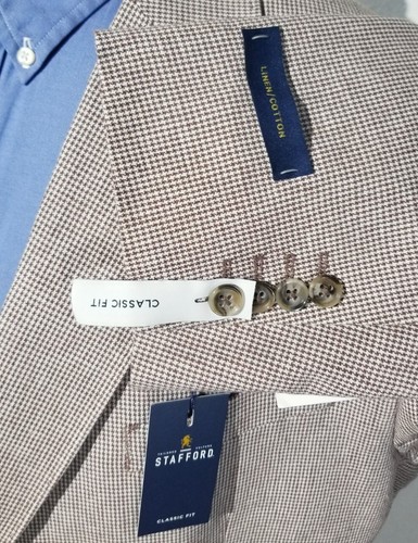 Stafford 52R blue brown YEAR-ROUND textured tooth check Blazer Sport ...