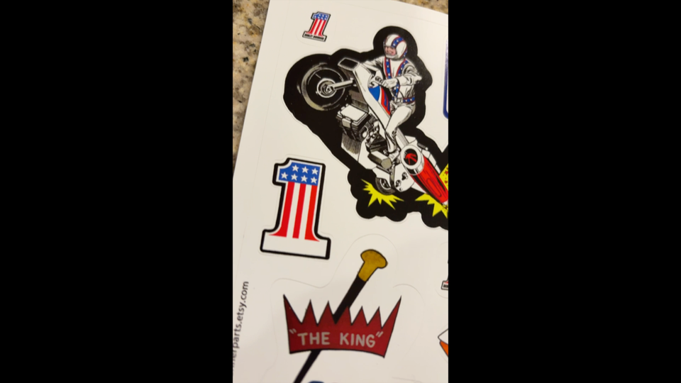 19 EVEL KNIEVEL & DERRY DARING CUSTOM DIE-CUT DECALS 9x12 PEEL-AND ...