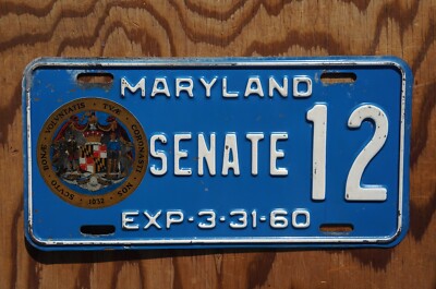 1959 1960 Maryland SENATE SEAL License Plate Low # 12 | eBay