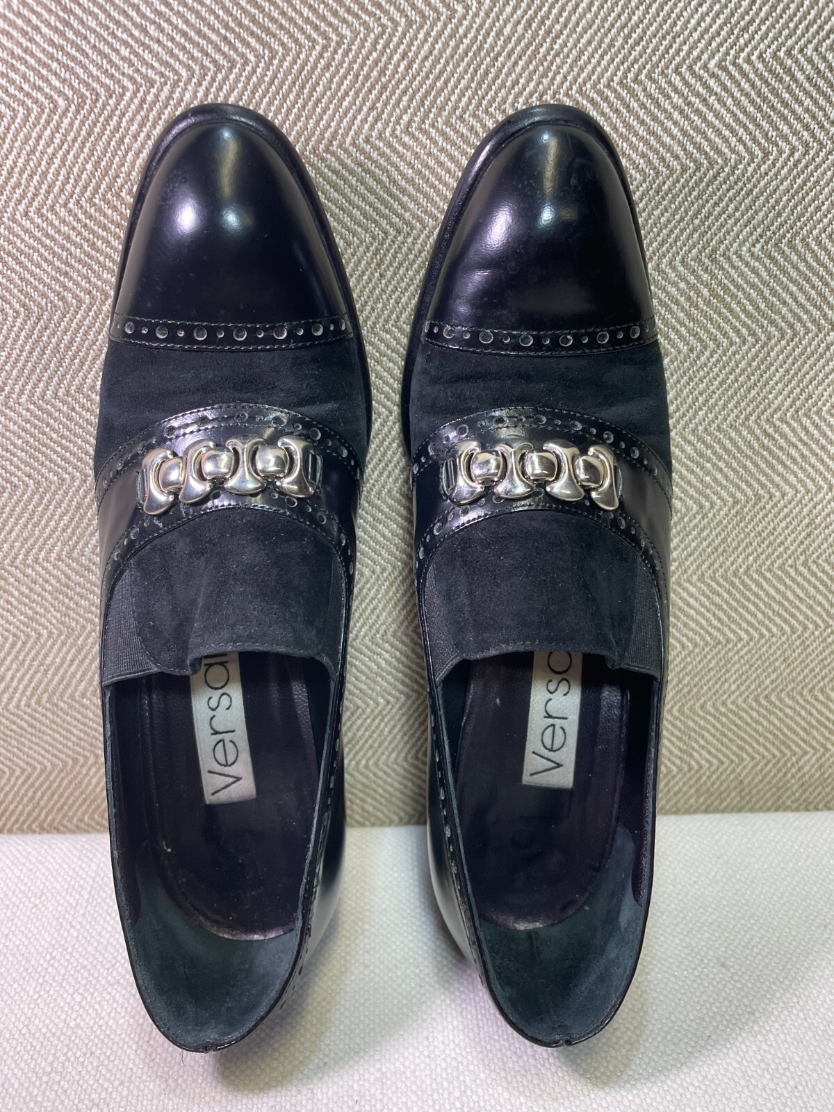 Versani Made in Italy Womens Block Heeled Silver Chain Pumps Size 7 1/2 ...