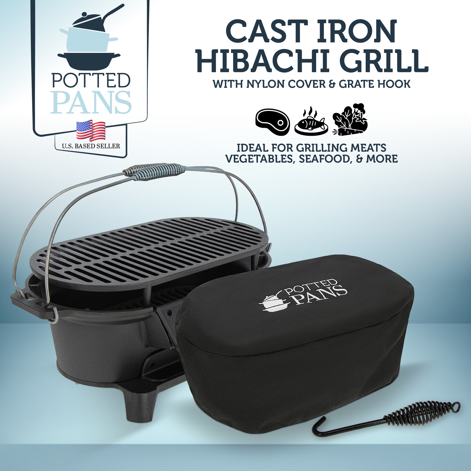 Potted Pans Cast Iron Hibachi Grill - Portable Small Charcoal Grill ...