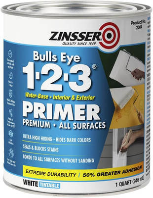 Zinsser 02004 Bulls Eye 1-2-3, Water-Based Stain Blocking Primer, Quart ...