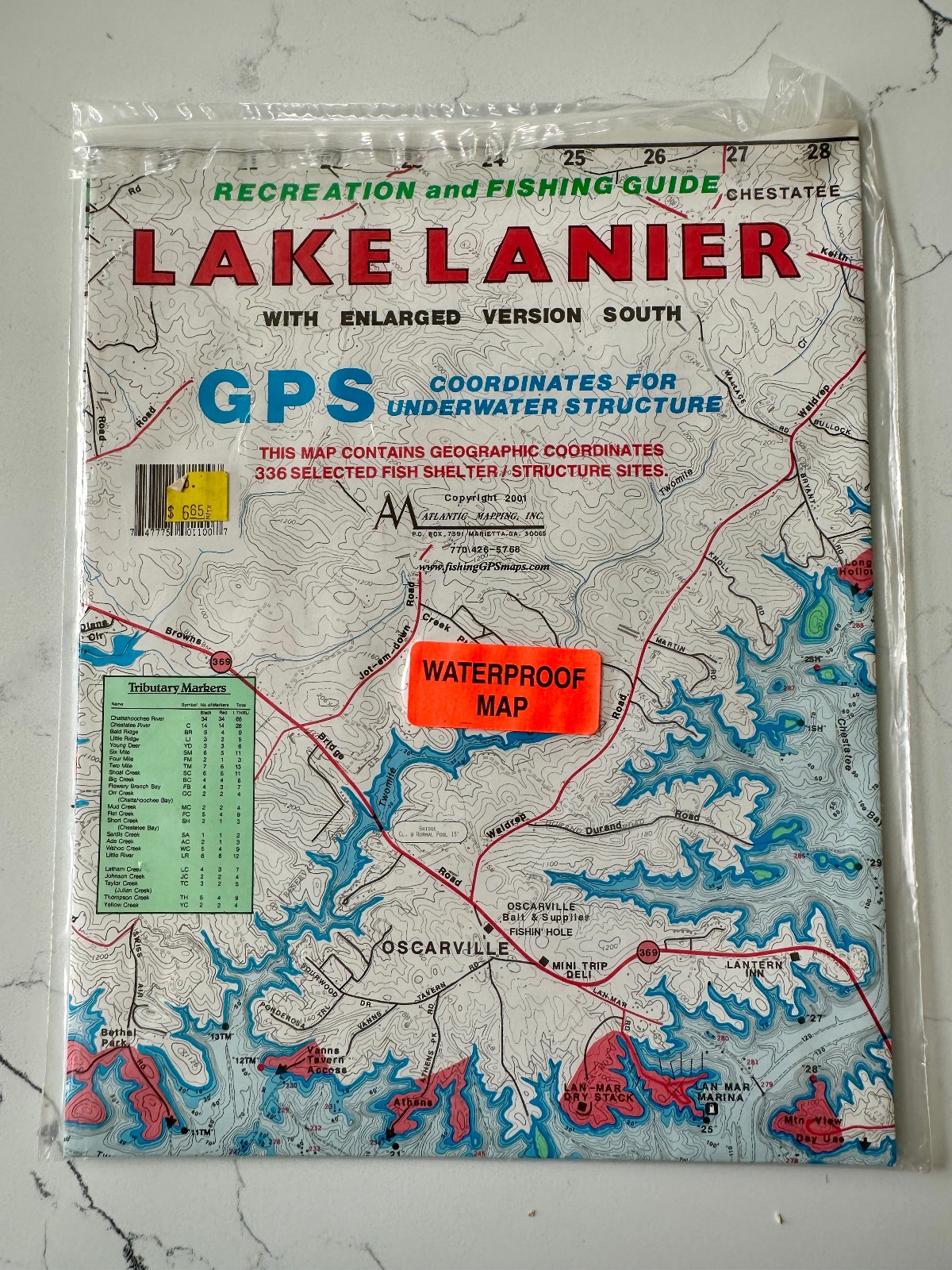 Lake Lanier & Lake Oconee Waterproof Tearproof Contour Lake Maps | eBay