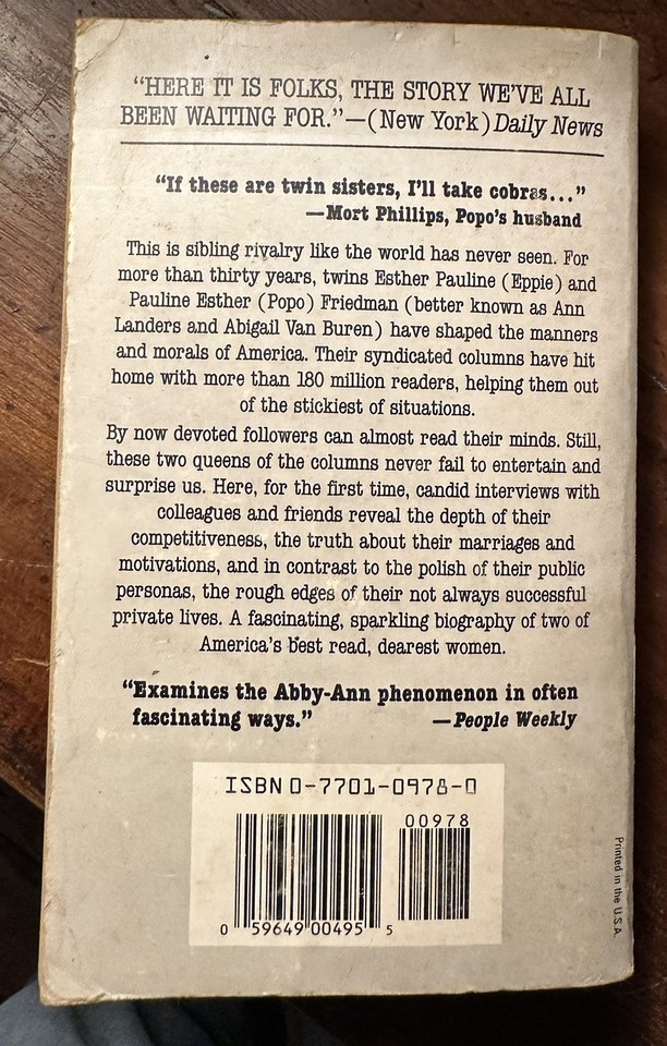 DEAR ANN, DEAR ABBY: THE UNAUTHORIZED BIOGRAPHY OF ANN By Jan Pottker ...