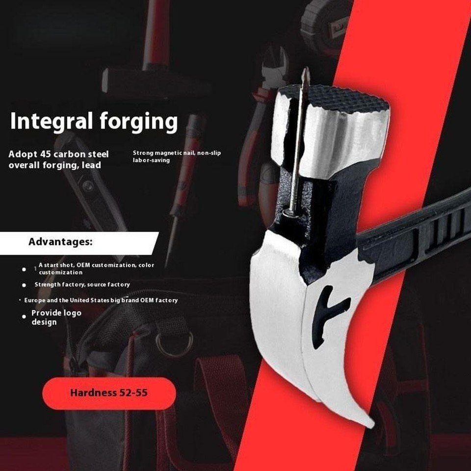 Forged Steel Claw Hammer with Magnetic Nail Starter & Shock-Absorbing ...