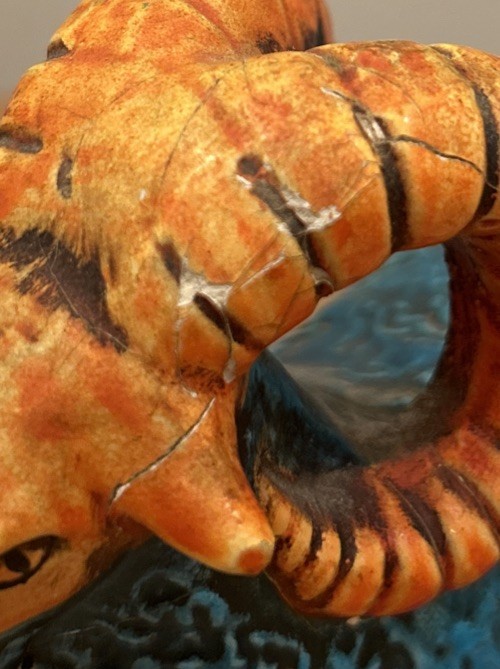 MID-CENTURY Blue and Orange Ram Goat Aries Piggy BANK DAMAGED | eBay