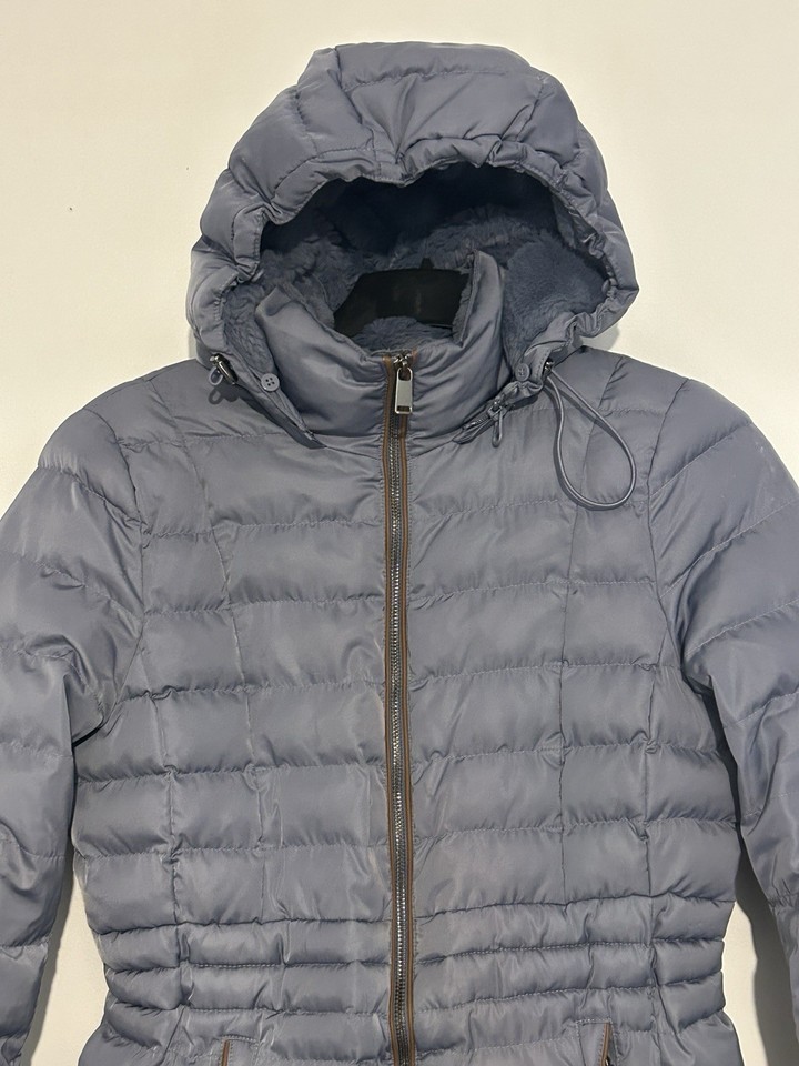 M&S Per Una women’s Grey Puffer Jacket Coat with Detachable Hood | Size ...