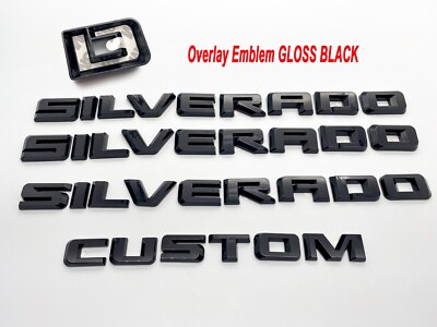 Fit 2019-2025 Gloss Black Silverado Custom Emblem Nameplate Badge Kit ...