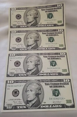 4 - $10 Star Notes Series 2003 Uncut Sheet with Low Serial Number | eBay