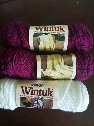 Vintage Caron Wintuk Yarn Lot (3) 1 Off White, 2 Rosewine 3.5 oz. each ...