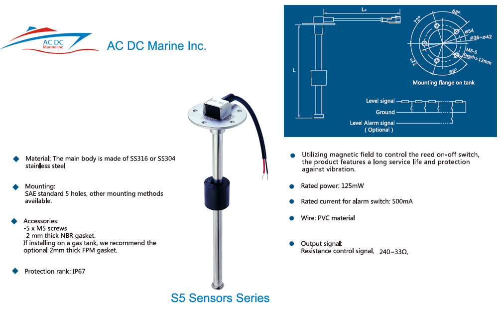 KUS USA SSL Fuel & Water Level Sensor, 21 Sending Unit