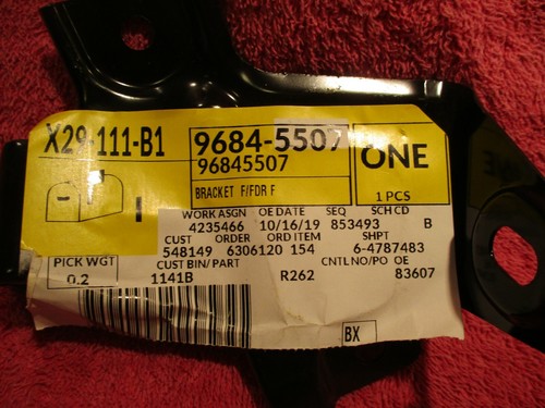 2011-2015 CHEVROLET CRUZE GM # 96845507 NEW LH FENDER LOWER SUPPORT ...