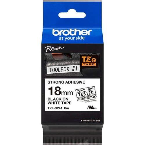 Brother GENUINE S241 TZe-S241 Black on White Strong Adhesive Label 18mm ...