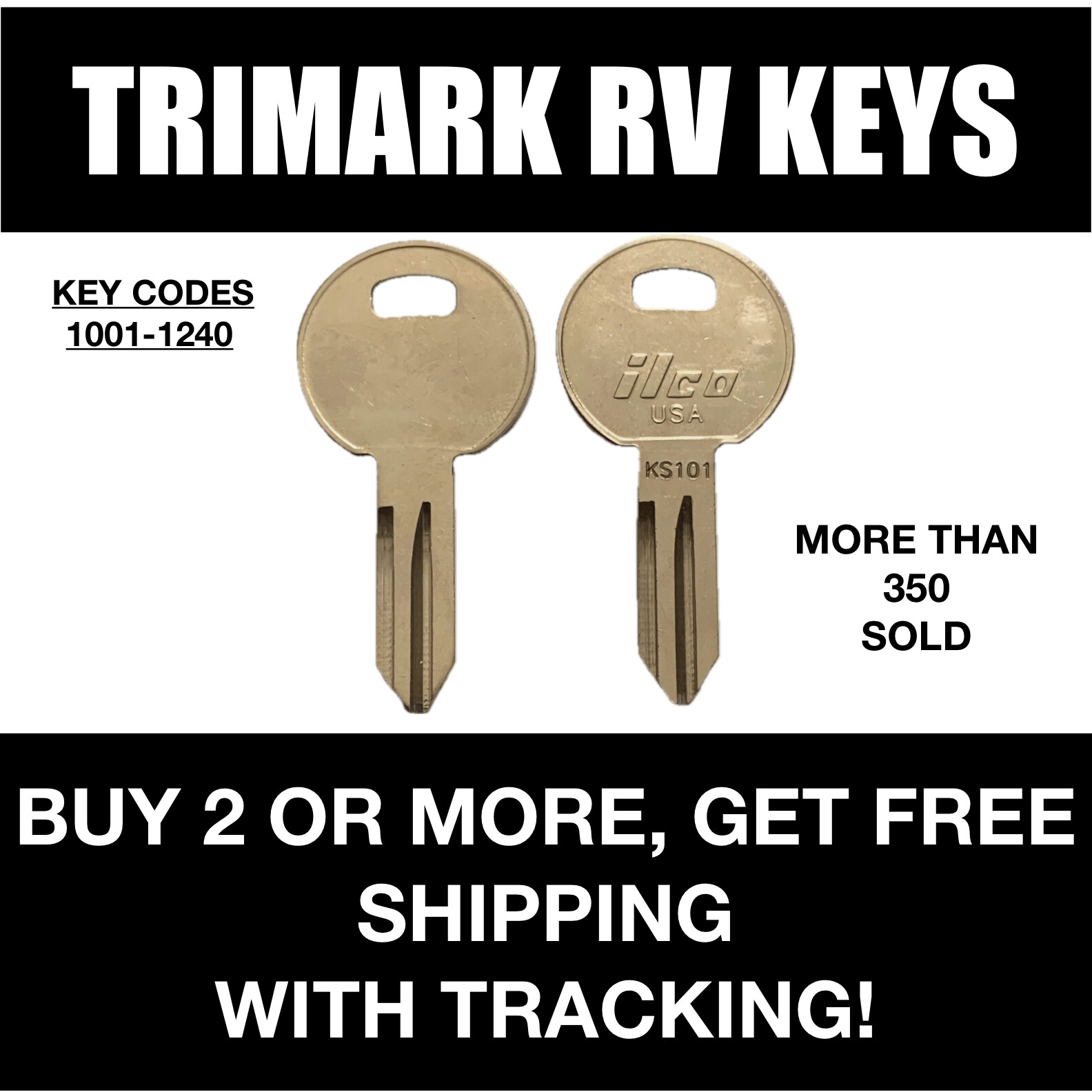 2 Trimark lock keys for Camper RV Motorhome cut to code key codes 1001 ...