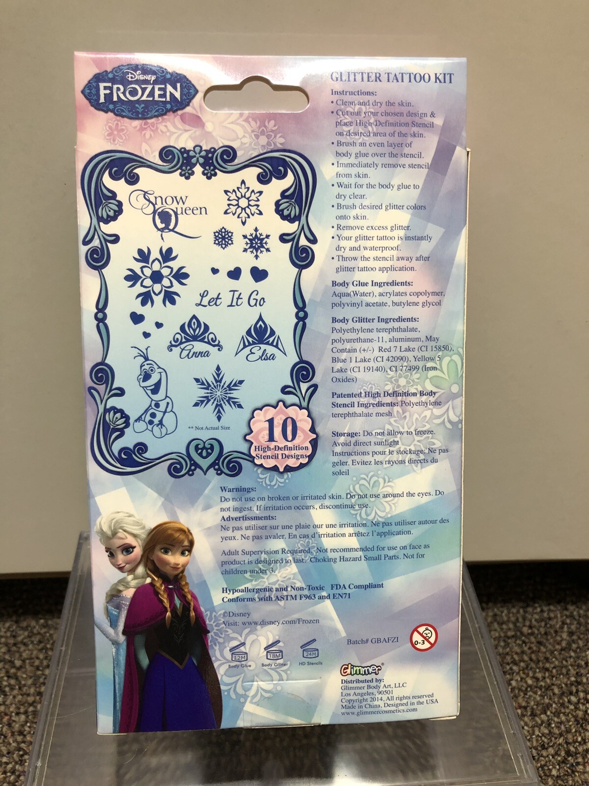 Disney Frozen Glitter Tatoo Kit With Stencils Brush Glue 2 Color ...