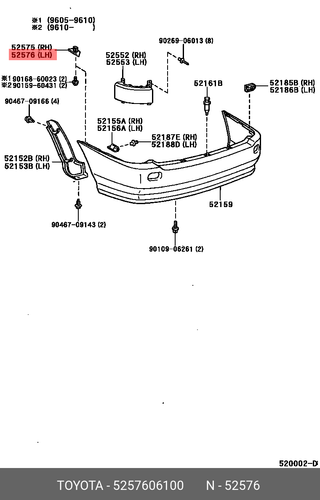 Genuine OE Retainer Rear Bumper 5257606100 for Toyota 52576-06100 | eBay.de