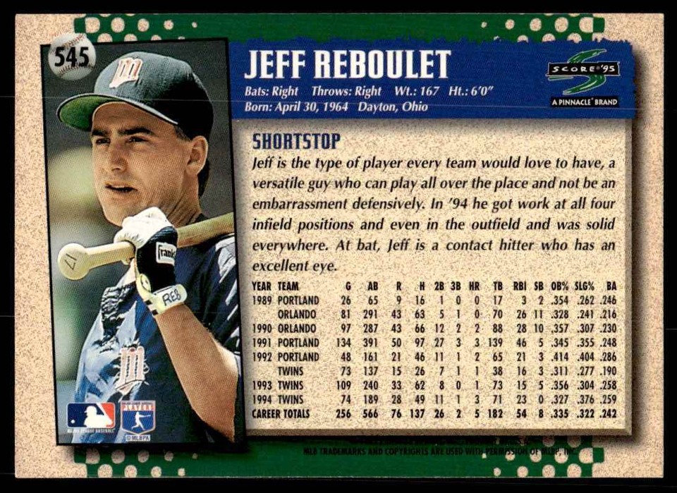 1995 Score Baseball Card Jeff Reboulet Minnesota Twins #545 | eBay