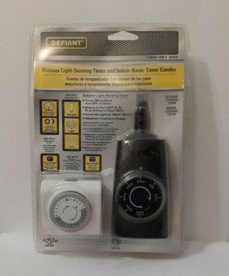Defiant Outdoor Light Sensing Timer And Indoor Basic Timer Combo | eBay