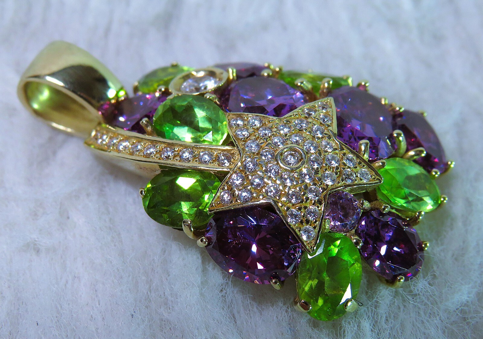 14K gold SHOOTING STAR amethyst, peridot Pendant - Gem