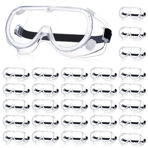 30 Pack Protective Safety Goggles Clear Lab Over Glasses Anti Fog Eye ...