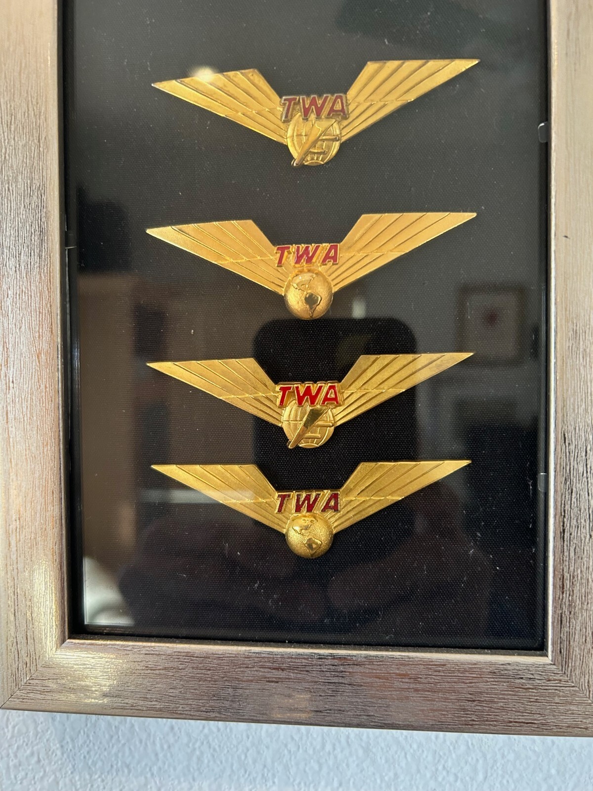 TWA Trans World Airlines First Officer Wing Framed 1/20 10K Gold Filled ...