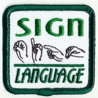 Girl Boy Cub SIGN LANGUAGE green Fun Patches Crests Badges SCOUT GUIDE ...