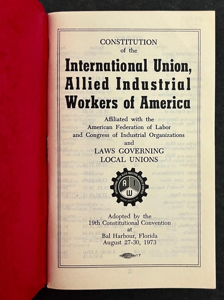1973 Allied Industrial Workers America Union Laws Constitution Vintage ...