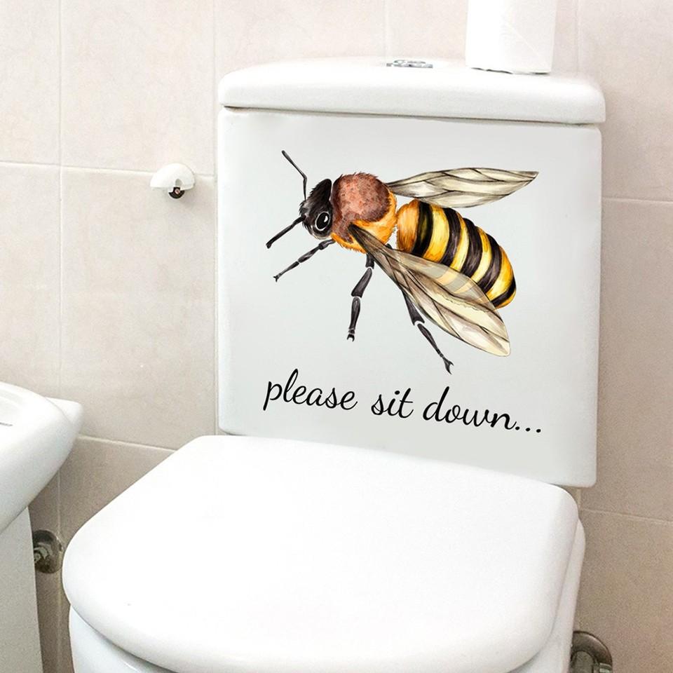 Cute Bee Shape Adhesive Toilet Sticker Toilet Lid DIY Sticker Wall Art ...