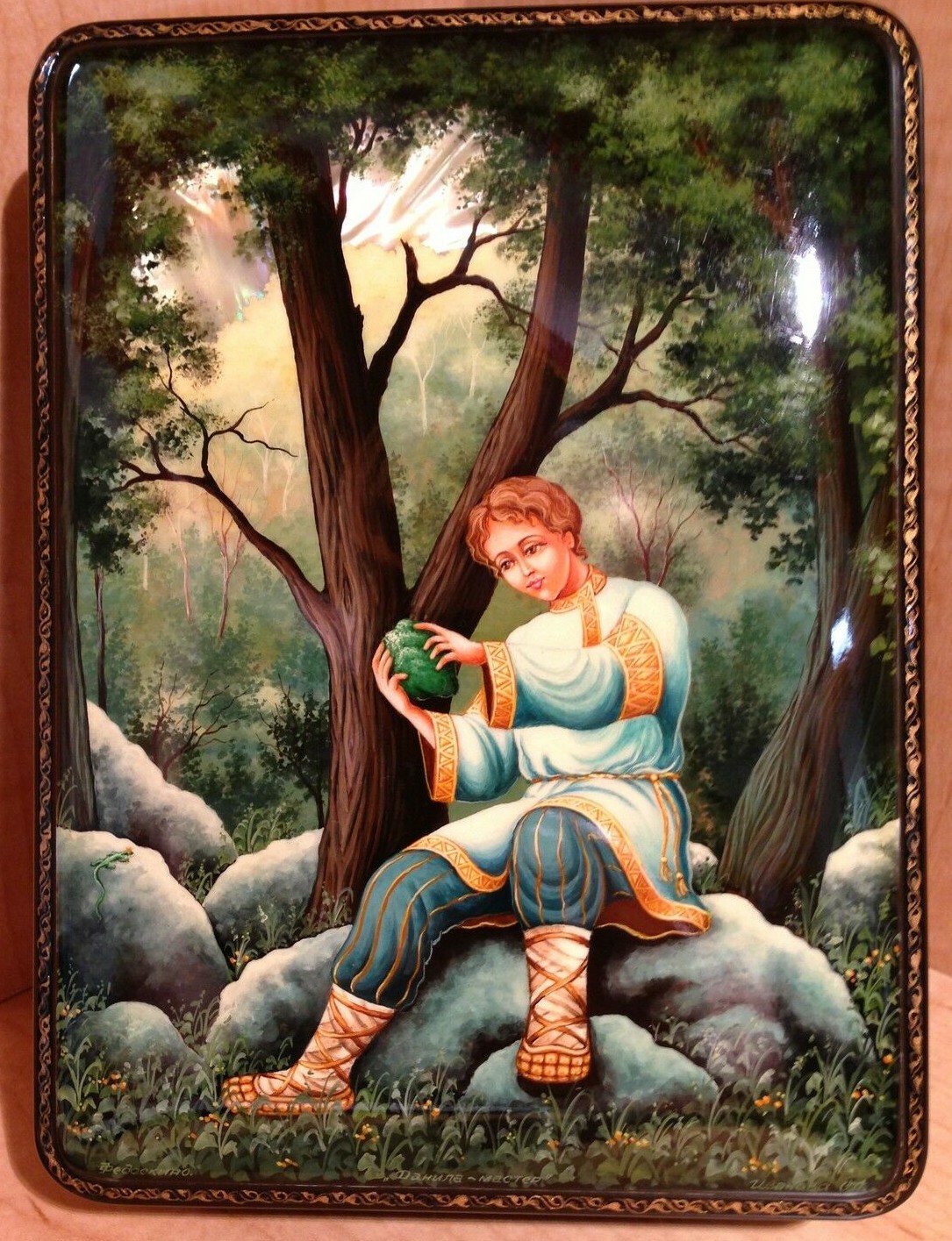 FEDOSKINO LACQUER BOX DANILA STONE FLOWER HAND PAINTED MOTHER PEARL ...