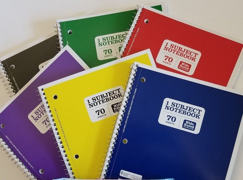 Spiral Notebook COLLEGE Ruled 1 subject Red+Yellow+Blue+Green+Purple 6 ...