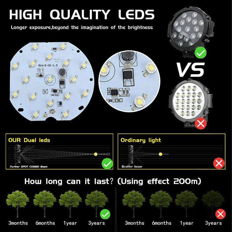 2/4PK 7"inch Round LED Work Light Bar Pods Driving Fog Headlight Truck ...