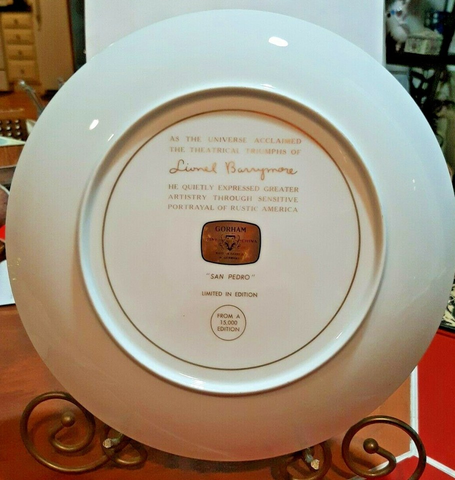NIB LIONEL BARRYMORE SAN PEDRO PLATE 10.5" LIMITED EDITION SIGNED ...