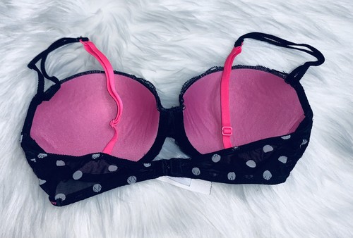 Victorias Secret Pink Bra 32C Underwire Black Pink Polka Dot VS Lined ...