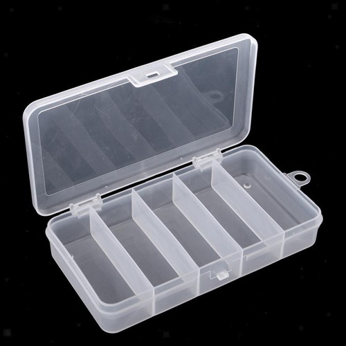 PP Plastic Clear Fishing Tackle Box 5 Compartments Lure Hooks Storage ...