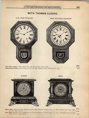 1908 PAPER AD Seth Thomas Drop Octagon Calendar Wall Clock Adamantine ...