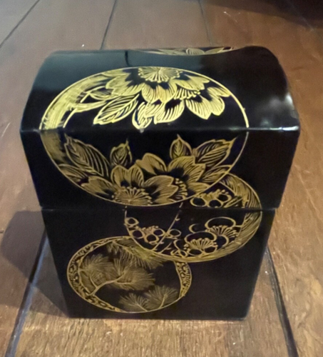 oriental antique laquered black gold clored inlay playing card holder/2 ...