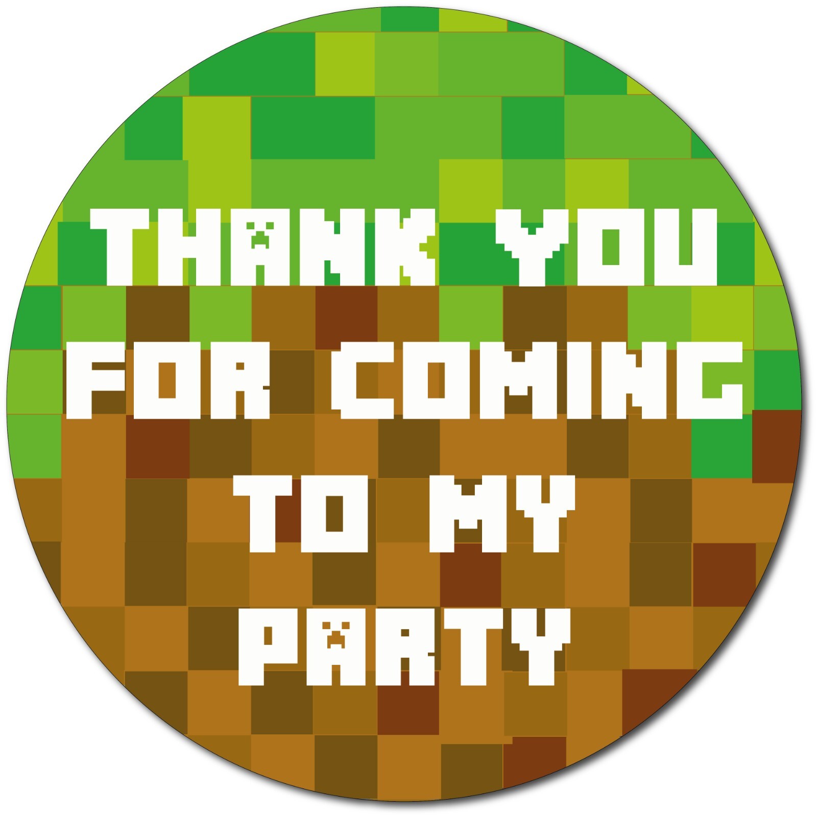 40mm Minecraft Style "Thank You for Coming to My Party" Round Birthday ...