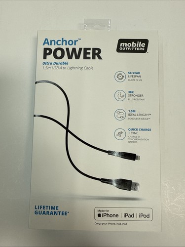 Anchor Power USB-A to Lightning Cable for iPhone iPad iPod 1.5m Long-NEW 848156041191| eBay