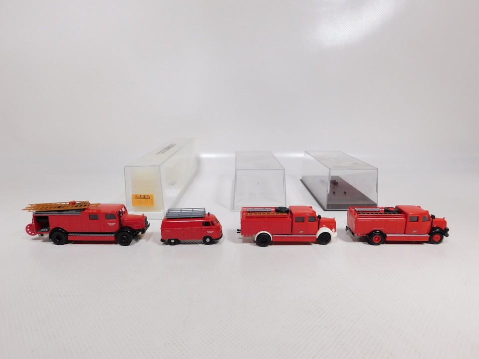 3x Brekina H0 1:87 Set MB VW Fire Fw 4021 9010 etc Sg / Mint + Box # ...