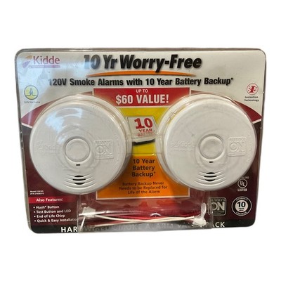 Kidde Model i12010S Smoke Alarms 2 Pack 120V Hardwired 10 Year Battery ...