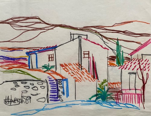 Expressionist Hans Lerch 60er Houses IN Southern Europe Coloured Pencil ...