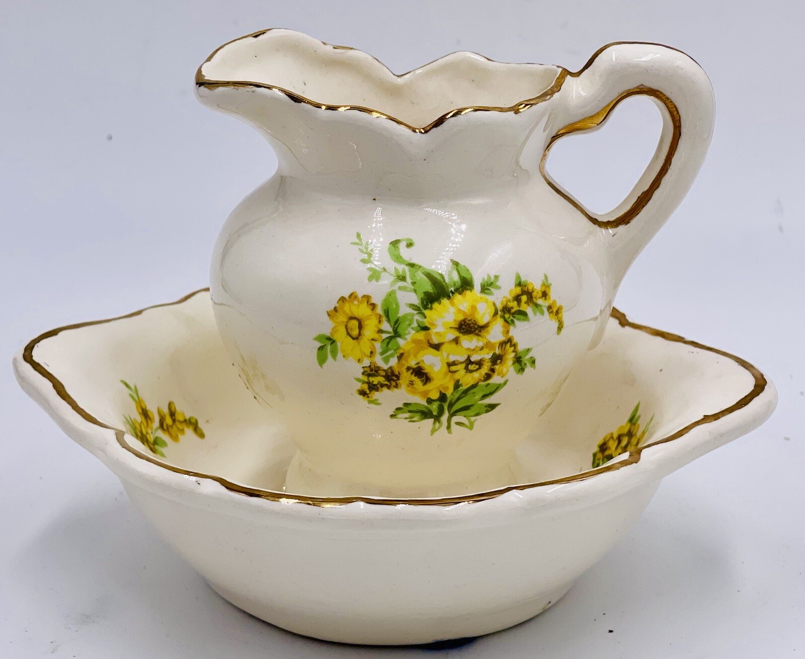 Vintage Ceramic small Water Pitcher w/Wash fingers Basin Set White | eBay