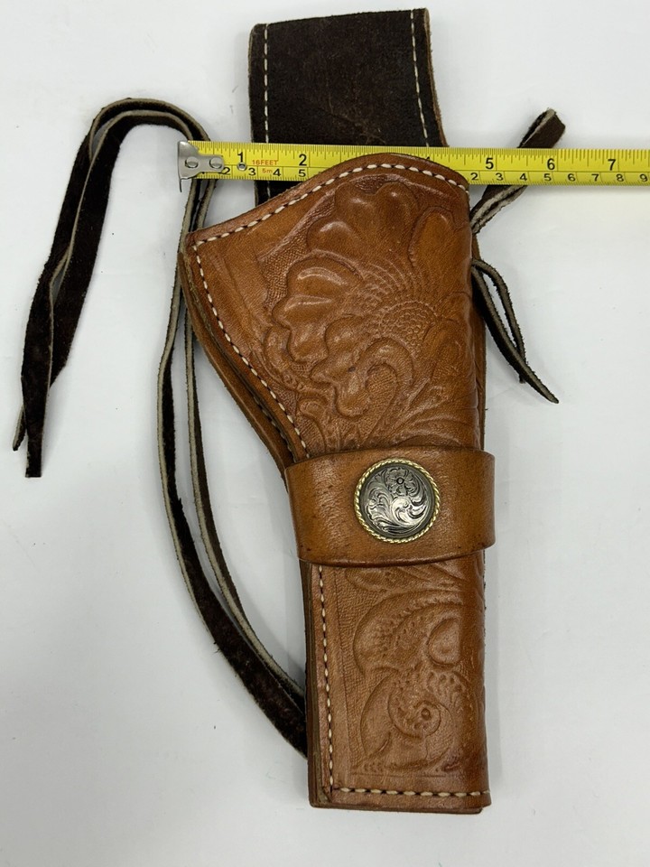Holster Leather Western Gun Revolver Pistol Cowboy Hand Tooled Brown RH ...