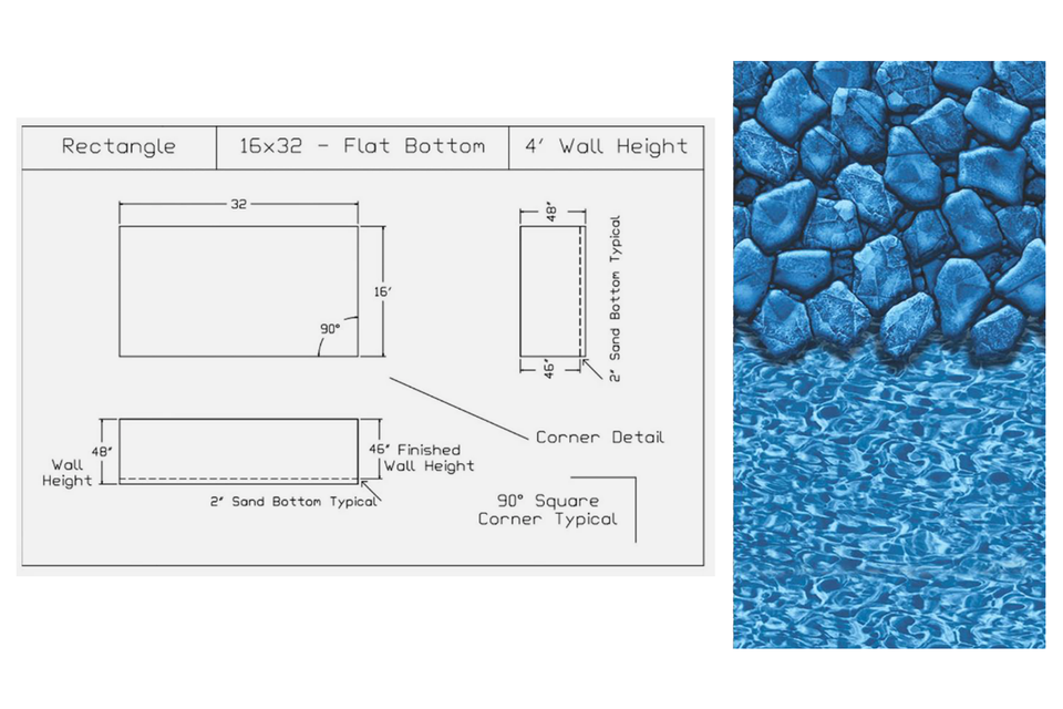 16' x 32' Rectangle 4' Flat Botto Swimming Pool Liner for use w/ Fanta ...