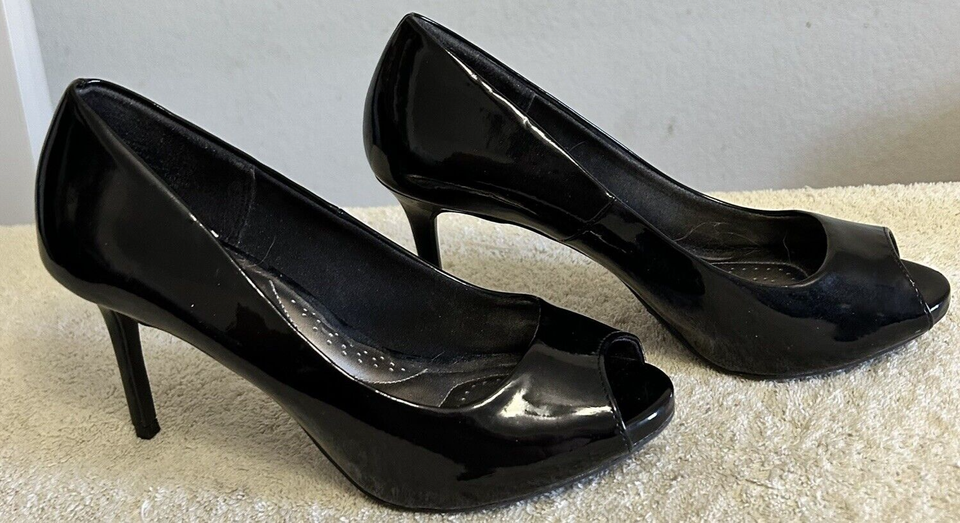 Dexflex Womens Size 7 1/2 W Comfort High Heels Open Peep Toe Slip on ...