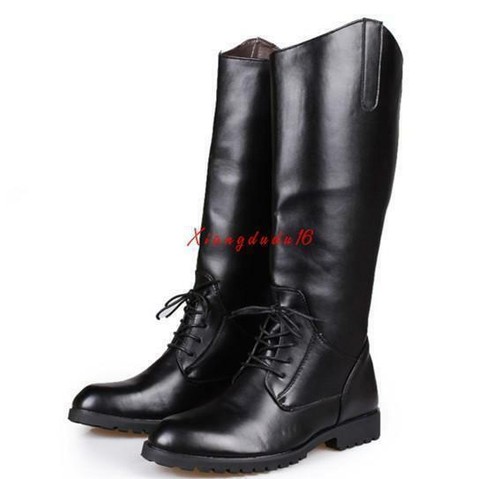 Men's Equestrian boots Leather Military Back Zipper Knee High Riding ...
