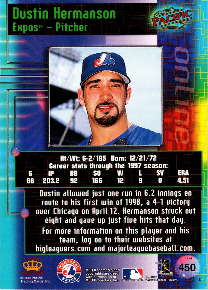 1998 Pacific Online #450 Dustin Hermanson Web Cards | eBay